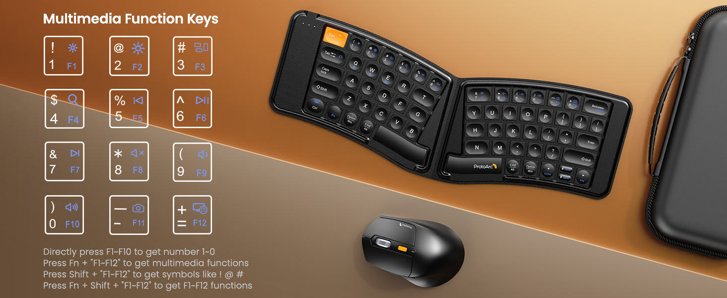 Protoarc Ergonomic Foldable Keyboard Mouse Xkm03 Portable Folding Bluetooth
