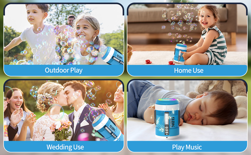 98K Bubble Machine and Bubble Gun 2 in 1 - Rechargeable, Multiple LED Light, Children Songs and ...