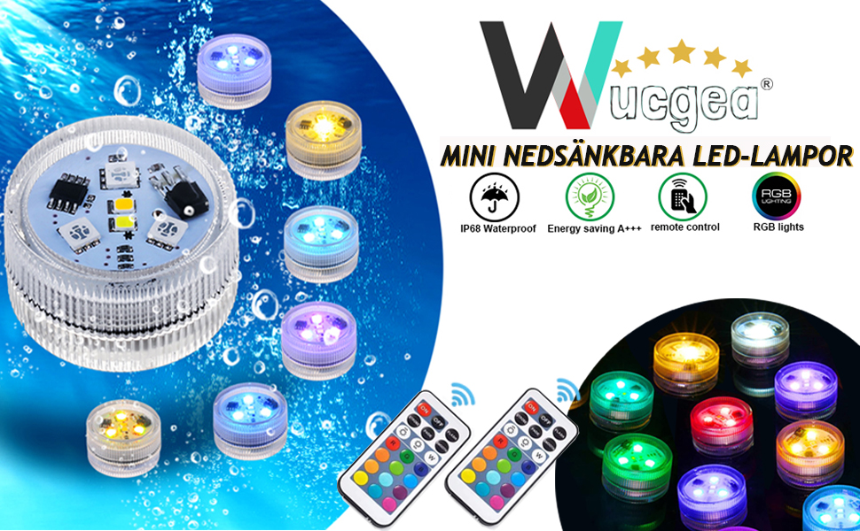 Mini Nedsänkbara LED lampor - Liten vattentät pool lampor med lång livslängd batteri 10st ...