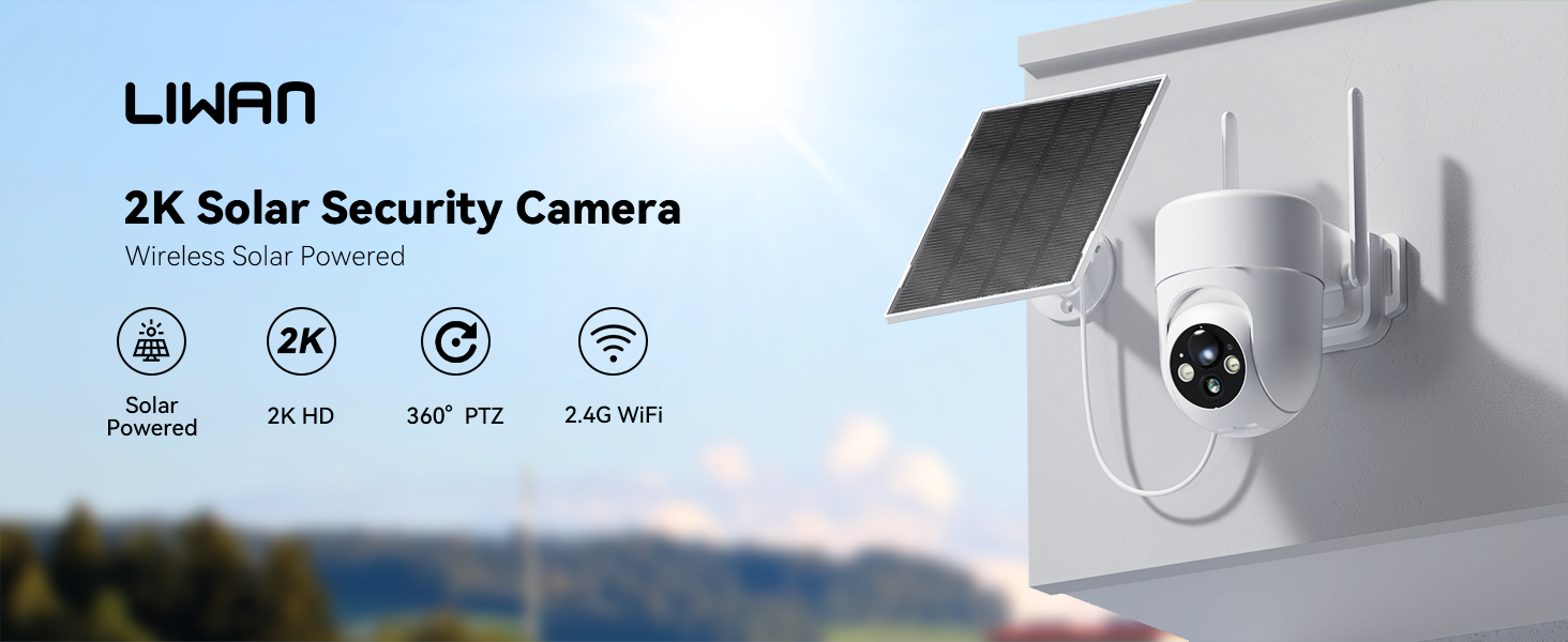 LIWAN Security Cameras Wireless Outdoor, 2K Solar Security Camera Outdoor, Camera Surveillance ...