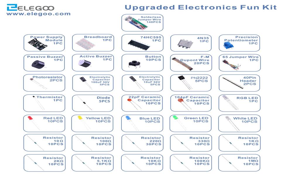 Elegoo Upgraded Electronics Fun Kit Wpower Supply Module Jumper Wire Precision Potentiometer