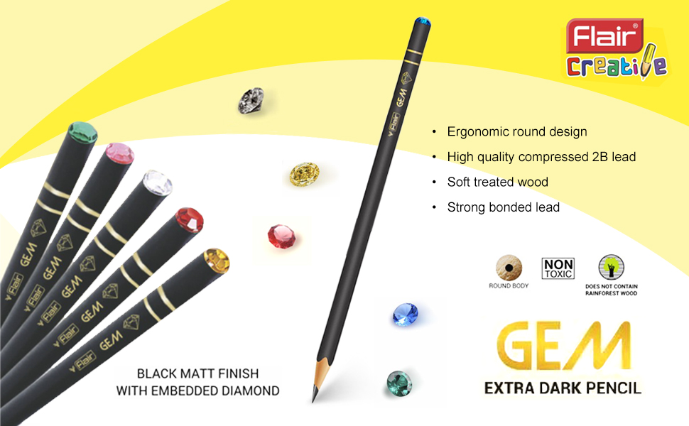 FLAIR Creative Series Gem 2B Graphite Pencil | Extra Dark Pencil | Black Matte Finish ...