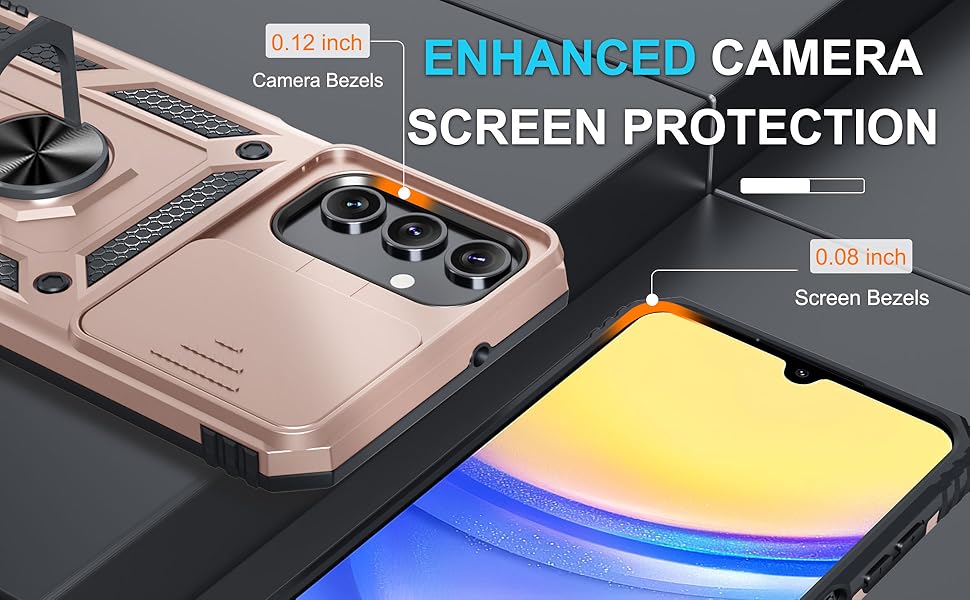 Amazon.com: Janmitta Compatible with Galaxy A15 5G Case Built in Slide Camera Lens Cover+Screen ...