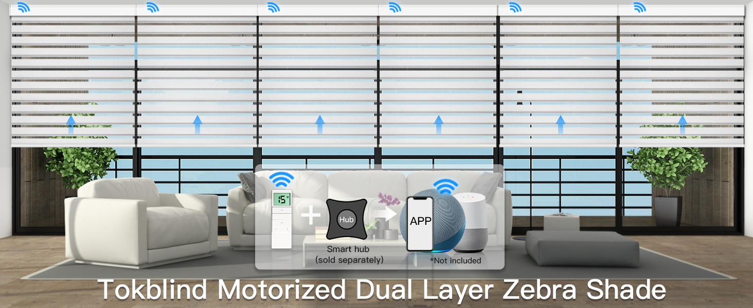 Amazon.com: Tokblind Motorized Zebra Shade with Remote Control, Electric Dual Layer Sheer Roller ...