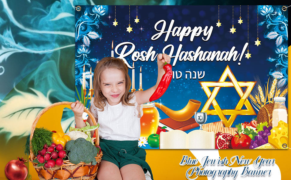 Amazon.com : Happy Rosh Hashanah Background - Shana Tova Banner Blue Jewish Theme Photography ...