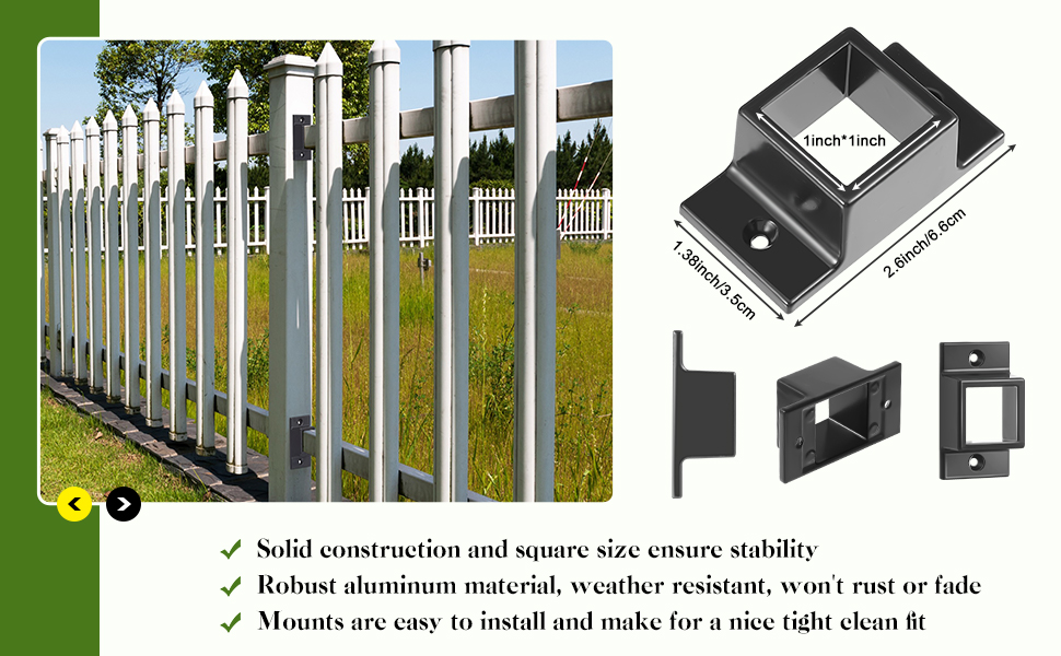 Amazon.com: Zonon 1" x 1" Black Aluminum Fence Brackets Standard Wall Mount for Rails Double ...