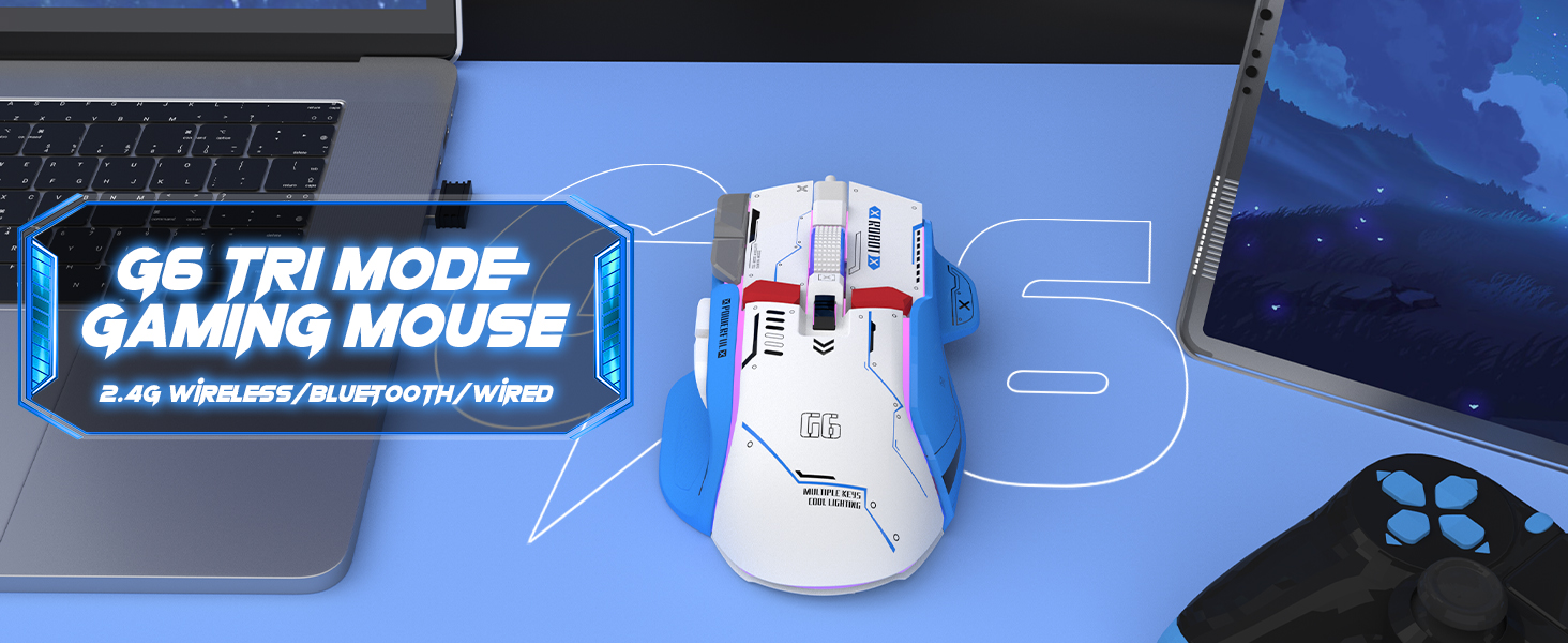 Amazon.com: ATTACK SHARK G6 Gaming Mouse, Wired/Wireless/Bluetooth Tri Modes, 5 Adjustable DPI ...