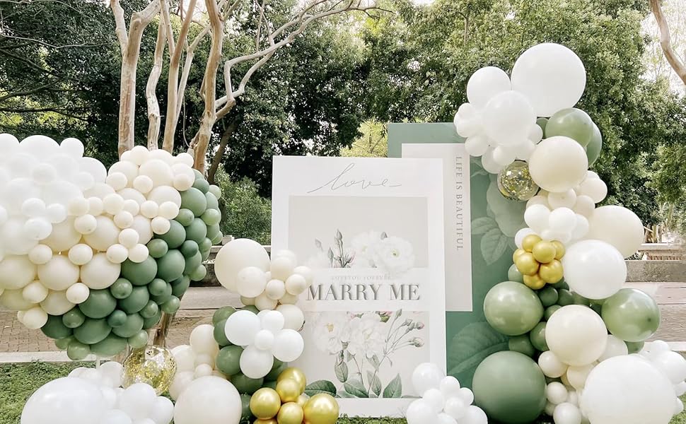 Amazon.com: Sage Green Gold White Balloon Garland 114Pcs Arch Kit,Baby Shower, Summer party ...