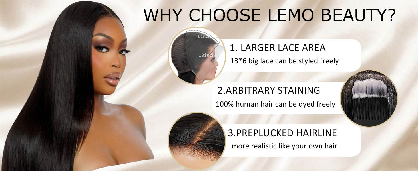 Amazon.com : Lemo beauty Straight Wigs 13x6 Full Lace Frontal Wigs Human Hair Real Hd Full Large ...