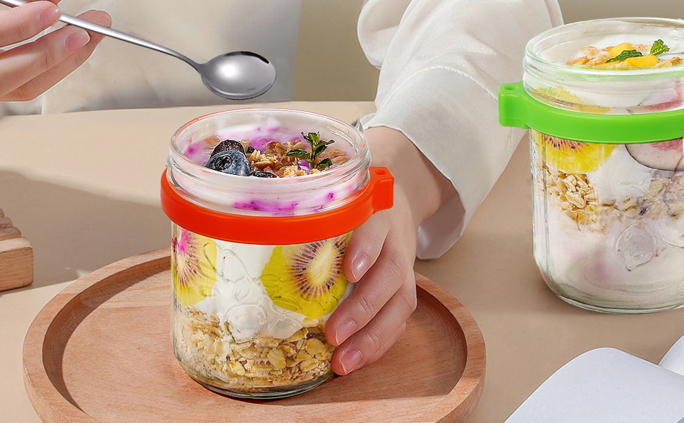 Amazon.com: JUJOJB 6 Pack Overnight Oats Containers with Lids and Spoons 12 Oz Glass Mason Jars ...