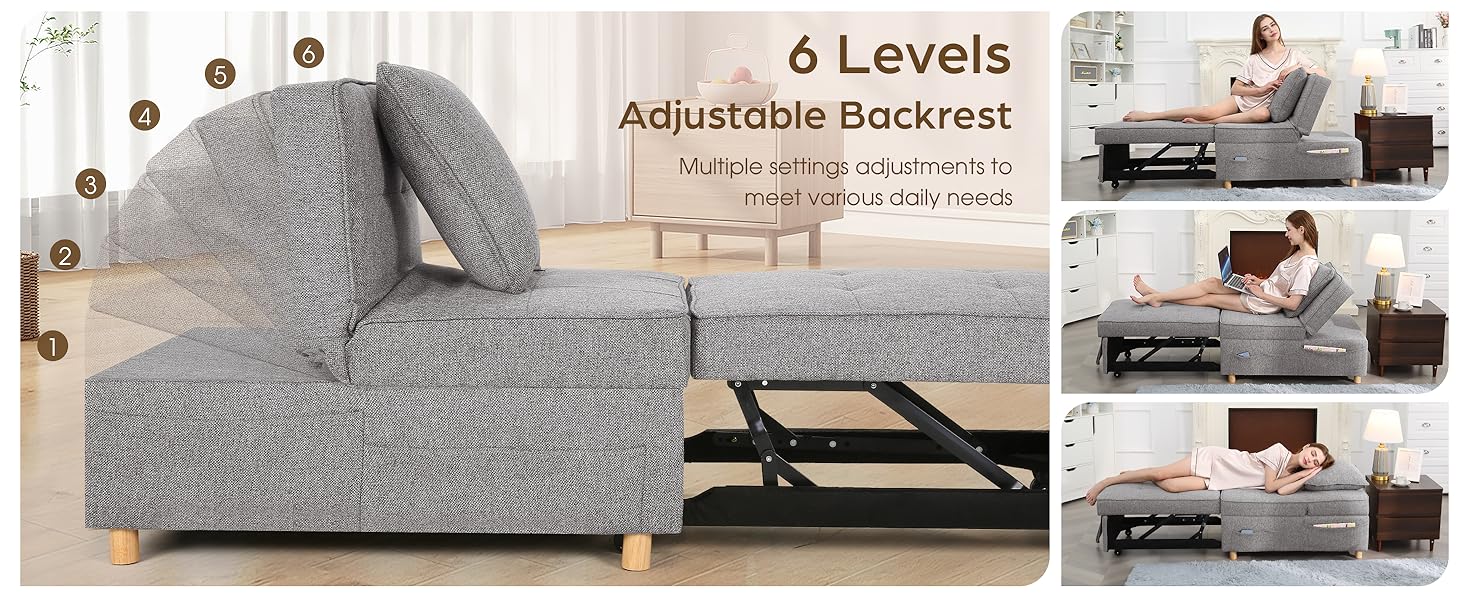 Amazon.com: SEJOV 4-in-1 Convertible Sofa Bed, 3-Seat Pull Out Sleeper with 6 Adjustable ...