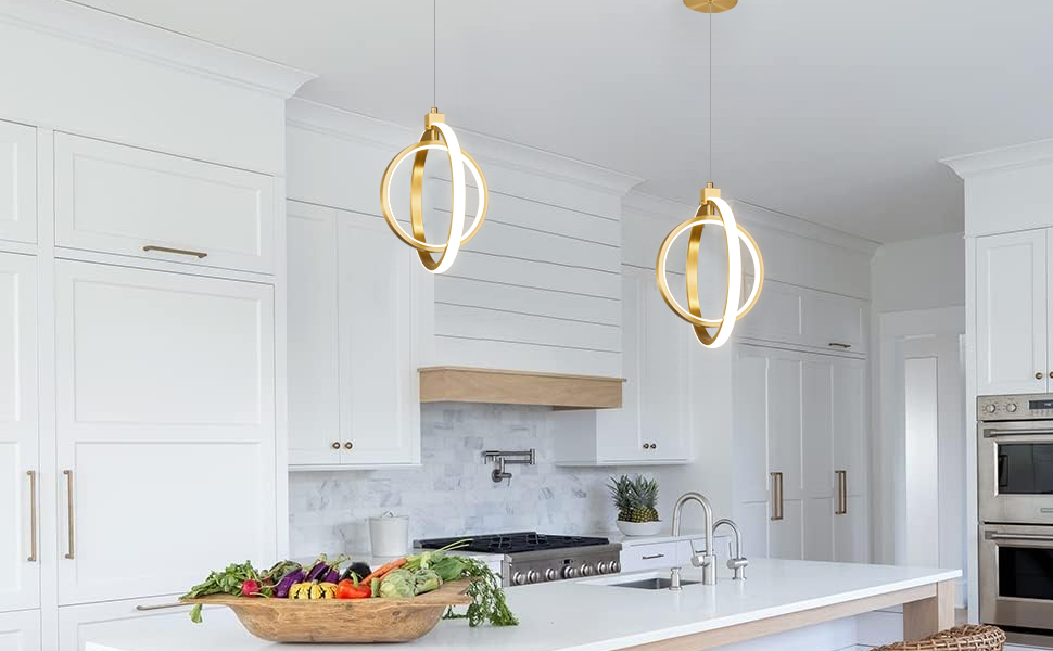 BNHHLZ Modern LED Chandelier Gold Ring Pendant Light Fixtures 4000K Dimmable Height Adjustable ...