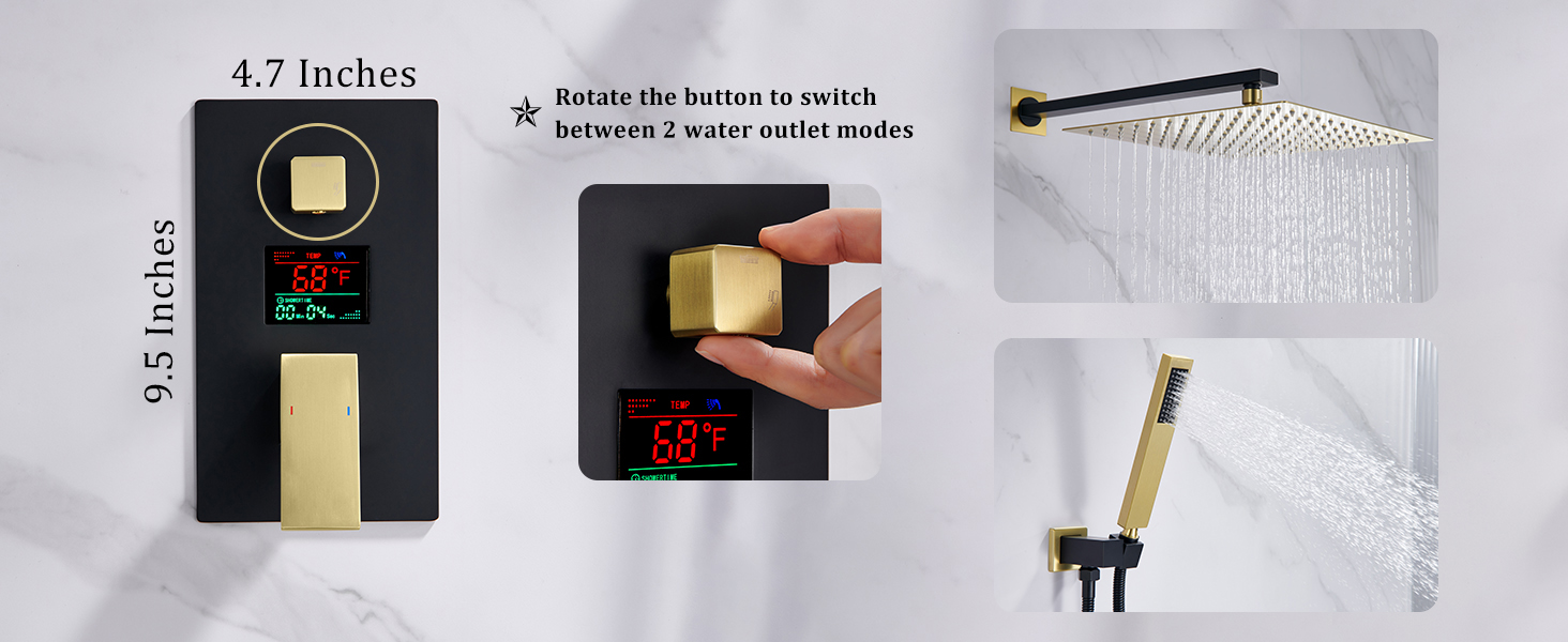 WRKMH Shower Faucet Set Digital Display Rainfall Shower System Black and Brushed Gold Wall ...