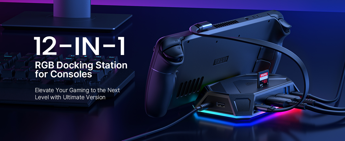 JSAUX RGB Docking Station for Steam Deck (OLED)/ROG Ally/Legion Go, 12-in-1 Dock for Steam Deck ...