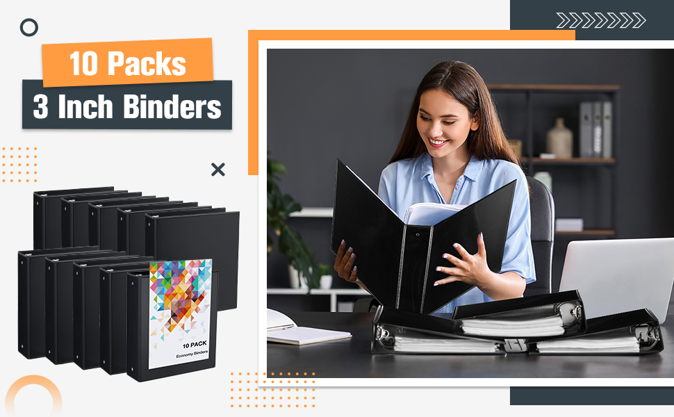 Amazon.com : TaoBary 10 Pack 3 Inch Binders 3 Ring Heavy Duty Black ...
