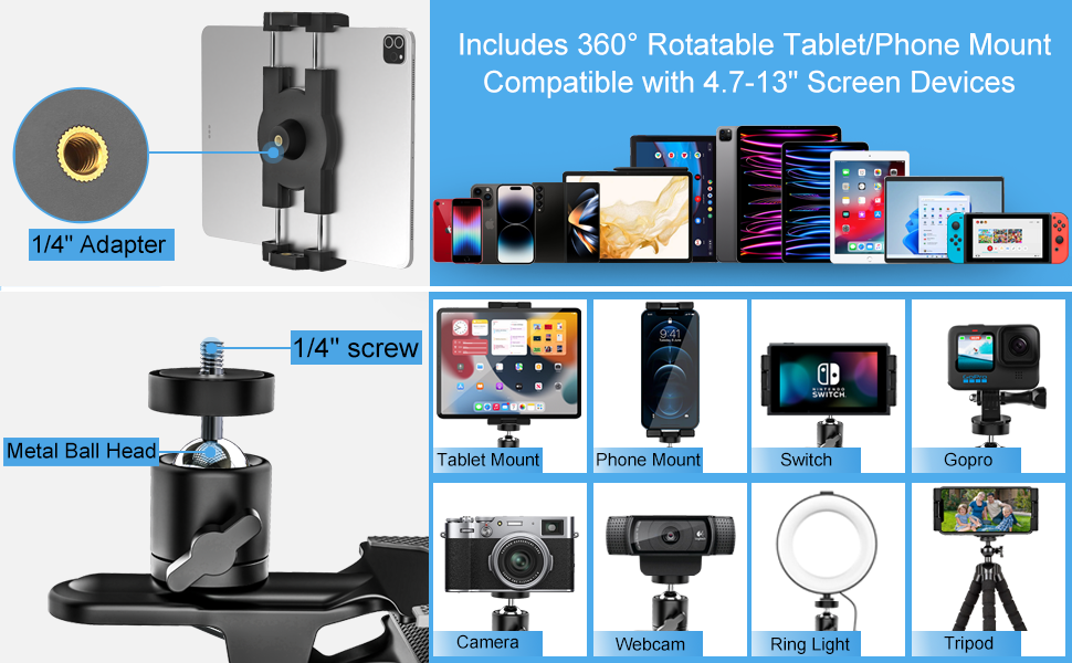 Sun Visor Car Tablet Holder, woleyi Visor Clip Tablet Mount for Car, 360° Rotation Universal ...