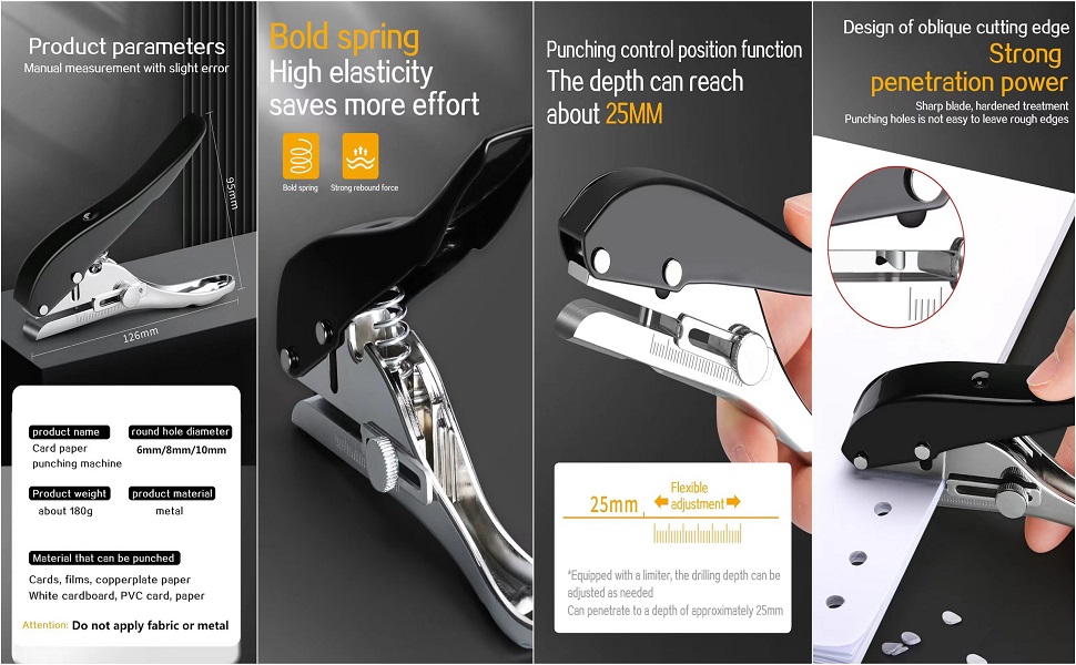 Amazon.com: Magnoloran Single Hole Punch 1/4 inch-6mm Round Heavy Duty Hole Puncher Badge Hole ...