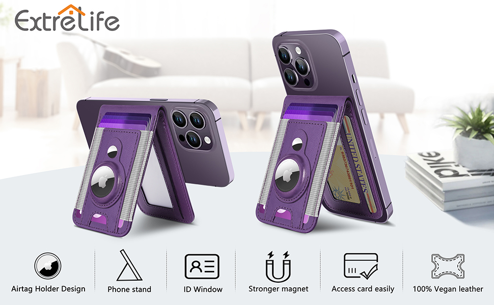 Amazon.com: ExtreLife 3-in-1 Magsafe Wallet with AirTag Holder, Upgrade Magsafe Wallet Stand ...