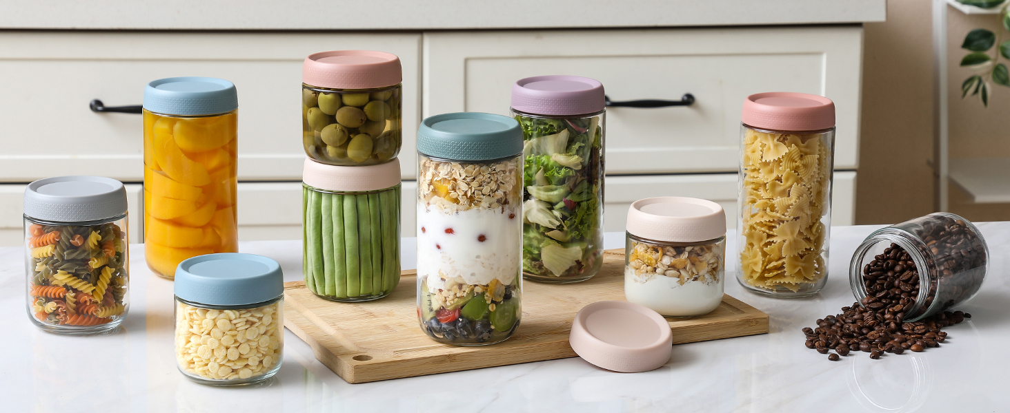 Amazon.com: NETANY 6-pack 24oz Glass jars with Airtight Lids, Overnight Oats Containers with ...