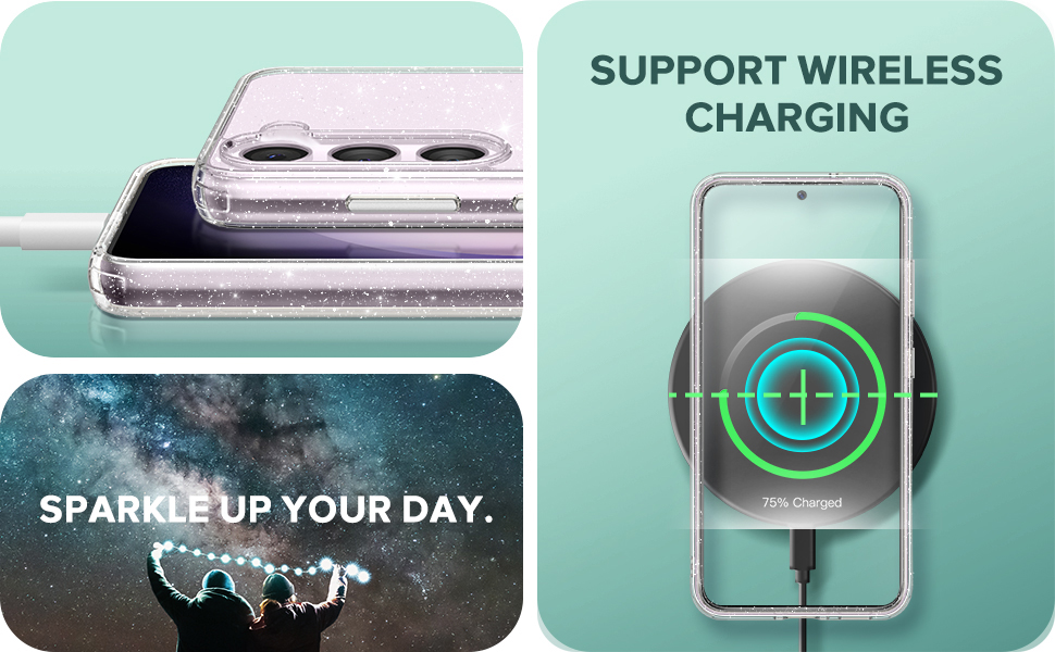 Amazon.com: KIOMY Glitter Clear Case for Samsung Galaxy S23 5G with Diamond Sparkle Camera Lens ...