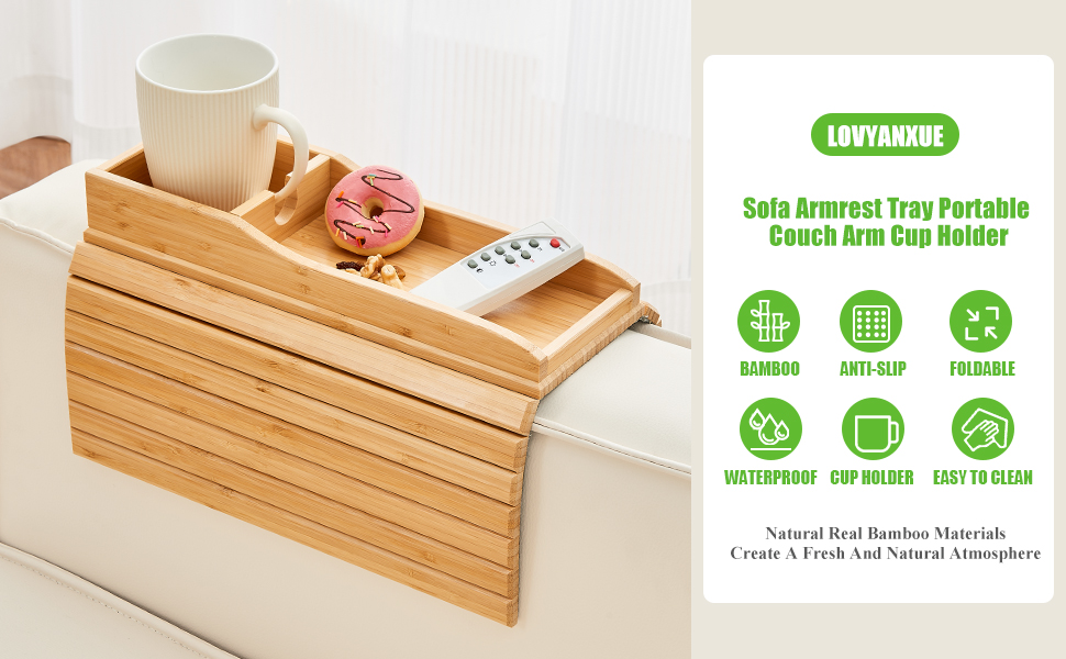 Amazon.com: LOVYANXUE Bamboo Couch Cup Holder, Foldable and Anti-Slip Sofa Arm Tray, Couch Arm ...
