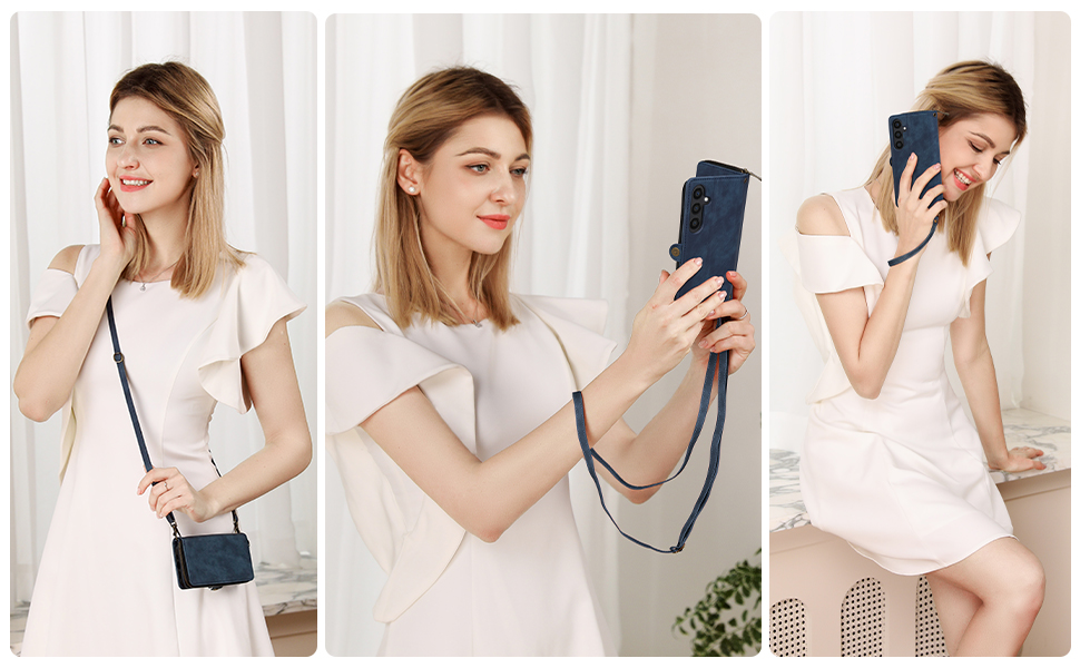 Amazon.com: Rssviss Wallet Case for Samsung Galaxy S24+/Plus 5G Crossbody with Card Holder Wrist ...