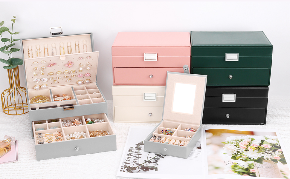 Amazon.com: DesignSter Jewelry Organizer Box, 2 Layers Large Jewelry Box with Travel Jewelry ...