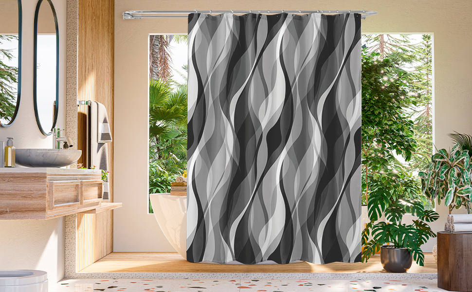 Amazon.com: Black and White Grey Modern Shower Curtain for Bathroom Fabric Abstract Striped ...