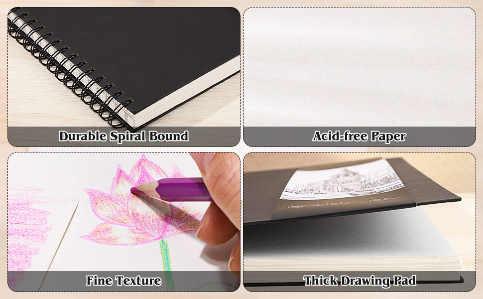 A3 Sketchbook, Spiral Hardcover Sketch Book, 160gsm Thick Paper Art Book, Drawing Pad for ...