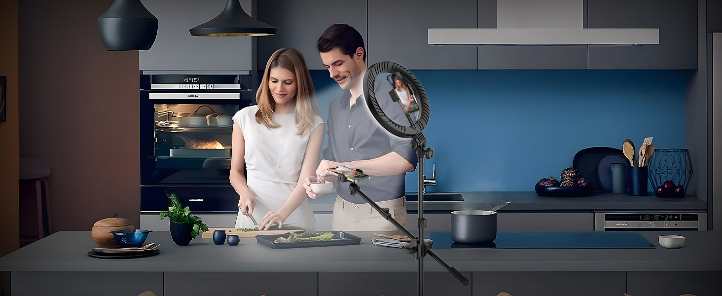 LUXSURE Ring Light with Stand and Phone Holder, Phone Tripod with Ring Light, Overhead Phone ...