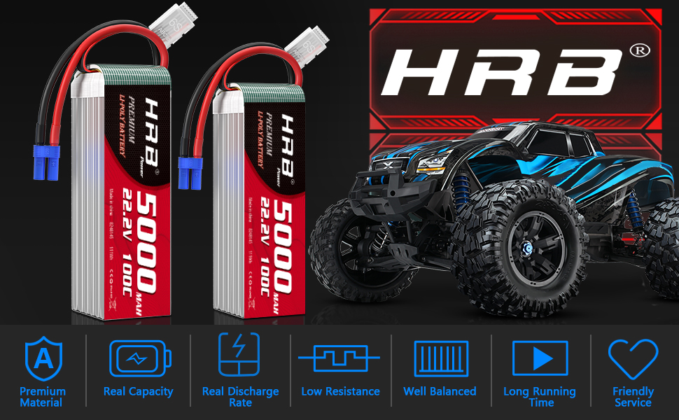 Amazon.com: HRB 2pcs 6S 5000mAh 100C EC5 Lipo Battery Soft Case 22.2V RC Lipo Battery Compatible ...