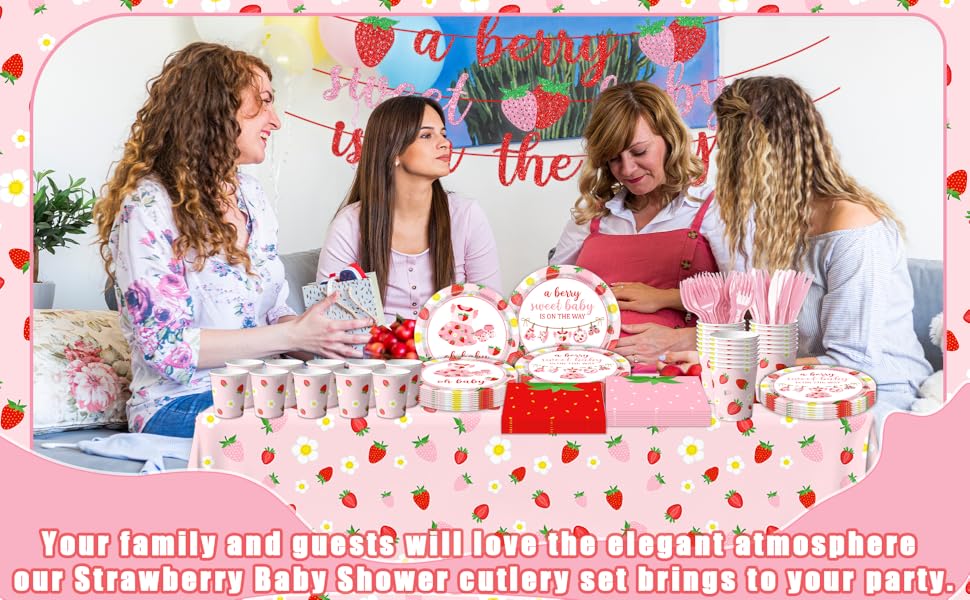 Amazon.com: 142Pcs Strawberry Baby Shower Decorations A Berry Sweet Baby Is On The Way Tableware ...