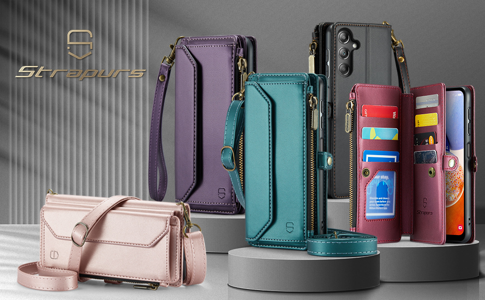 Amazon.com: Strapurs Crossbody Wallet Case Compatible with Samsung Galaxy A14 5G RFID Blocking ...