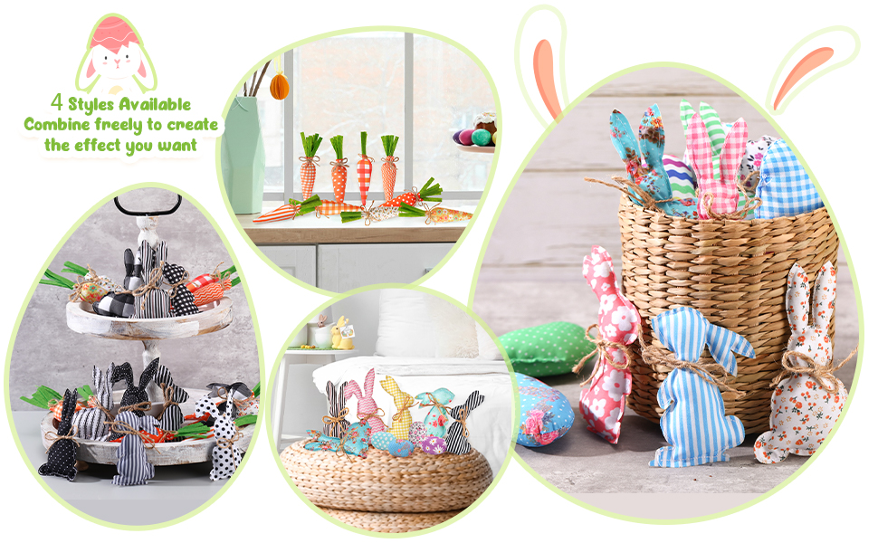 Amazon.com: 12 Pieces Easter Stuffed Fabric Bunnies Egg Carrot Rustic ...
