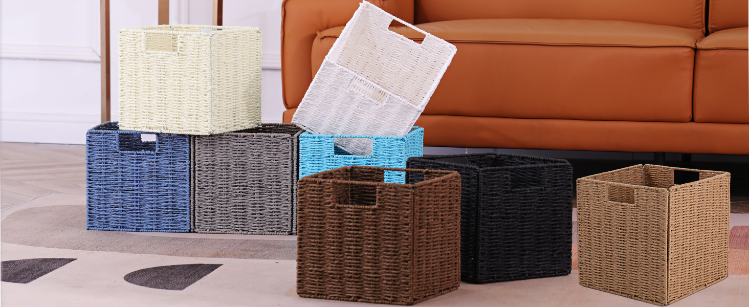 Amazon.com: Vagusicc Wicker Storage Basket, Set of 2 Hand-Woven Paper ...