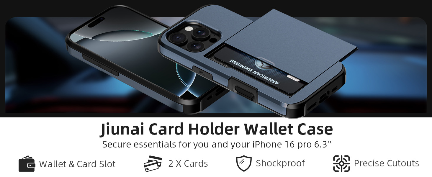 Amazon.com: Jiunai for iPhone 16 Pro Max Case Wallet Card Holder for 2 Cards IDs License Credit ...