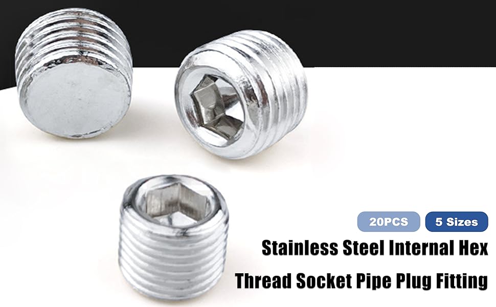 Amazon.com: CNQLIS 20 Pcs Stainless Steel Pipe Plug NPT Plug Fitting Assortment Kit 5 Sizes 1/8 ...