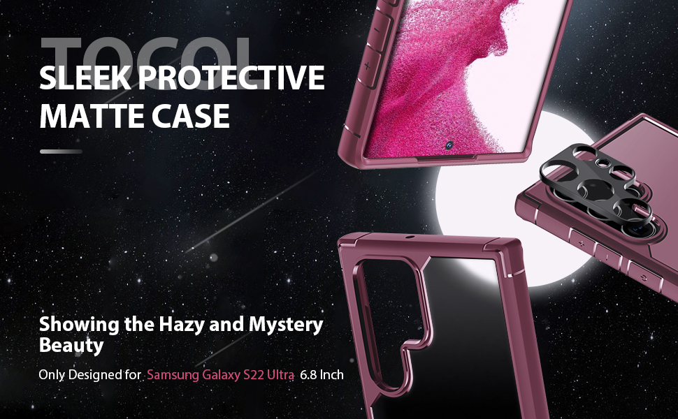 TOCOL 1+2 Pack Designed for Samsung Galaxy S22 Ultra Case, with 2 Pack Camera Lens Protector ...