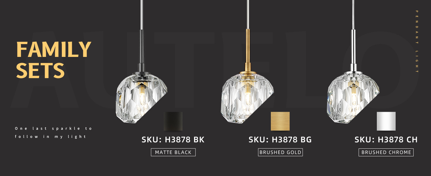 AUTELO Gold Pendant Light Fixtures - Crystal Modern Pendant Lights in ...