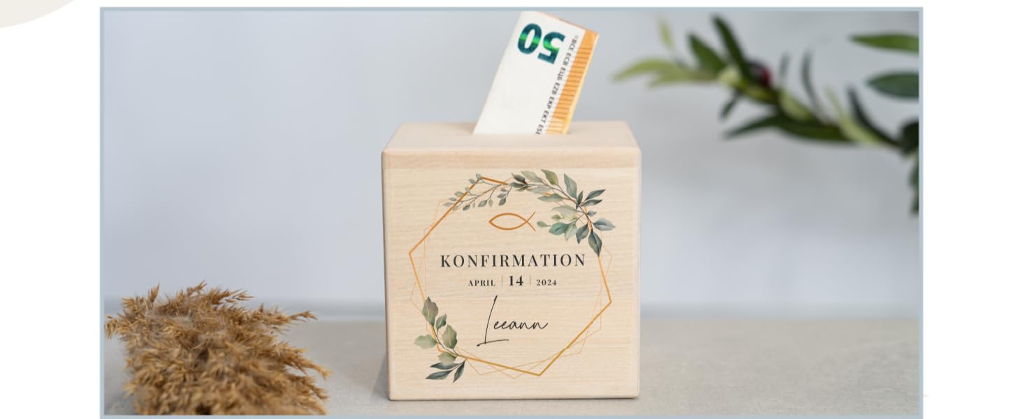 Geschenkfreude Spardose personalisiert mit Namen aus Holz - 10x10cm Holzspardose mit Schloss ...