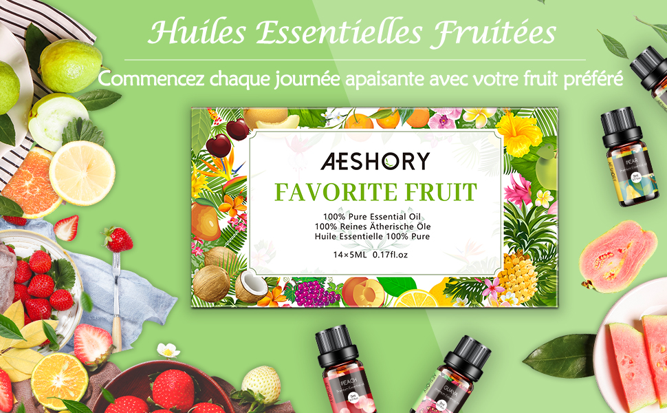 AESHORY Set Huiles Parfumées Aromathérapie Fruitées TOP14, Huiles Essentielles Fruits Naturelle ...