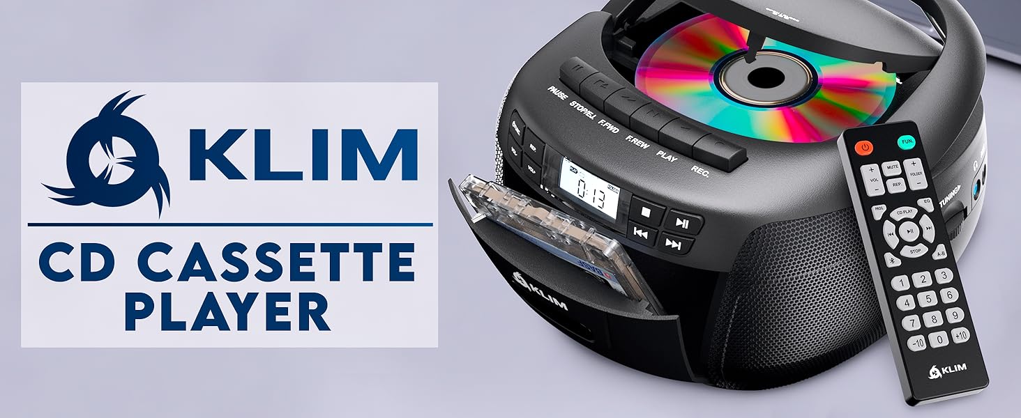 Amazon.com: KLIM CD + Cassette Tape Player, Bluetooth CD Boombox, AM/FM ...