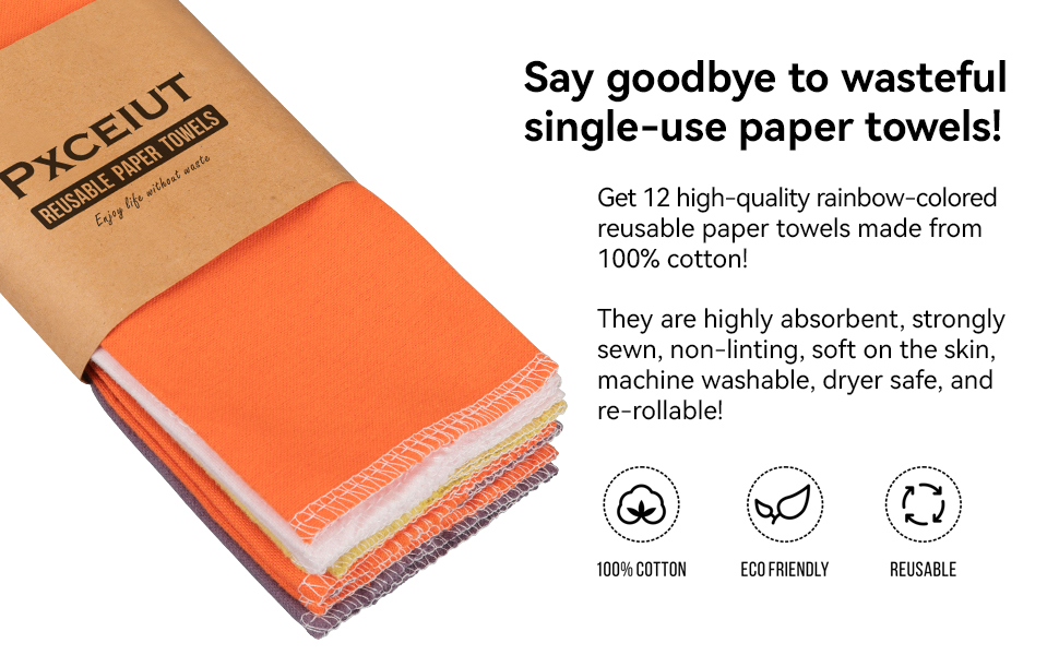Amazon.com: Reusable Paper Towels Washable Roll - Pack of 12 Kitchen Paperless Paper Towels ...