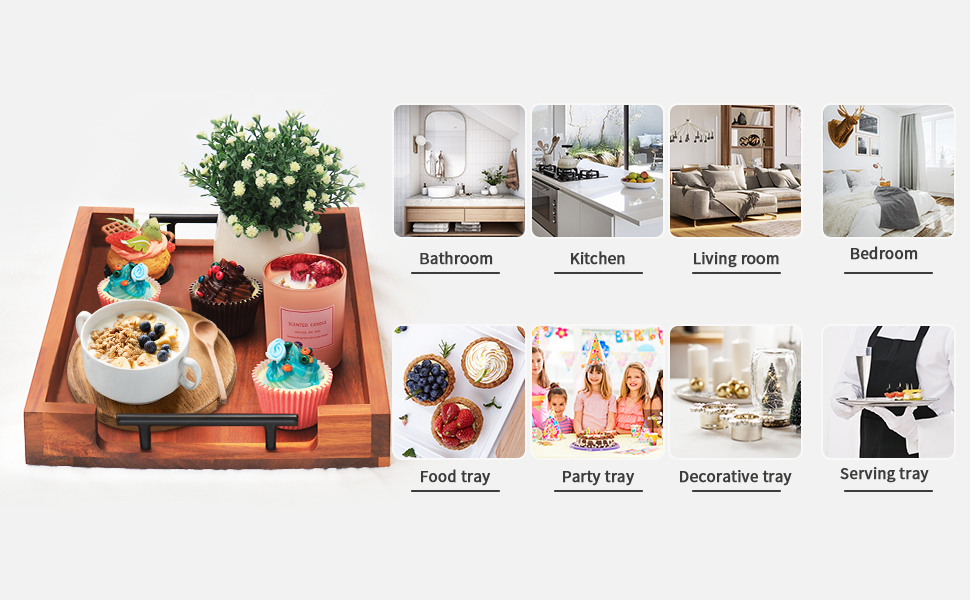 Amazon.com: Acacia Wood Serving Tray with Handles Set of 2, Rustic ...