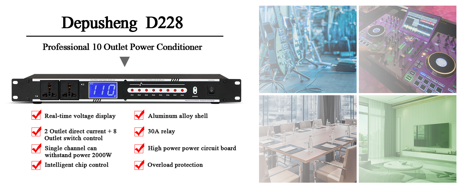 Amazon.com: Depusheng 10 Outlet Power Conditioner 10 Amp 2000w Audio Digital Power Sequencer ...