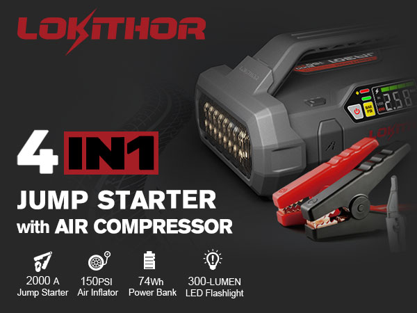 バッテリー LOKITHOR JA301 Jump Starter with Air Compressor, 2000Amp 12V Car Battery Booster Pack for ...