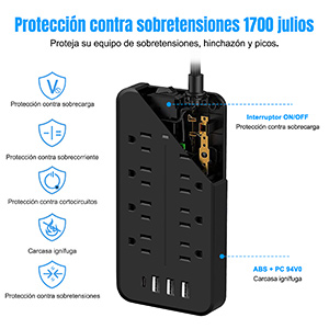 FANDBO 12 en 1 Regleta Multicontacto Extension USB, con 8 Salidas CA y 4 Puertos USB (1 USB C ...