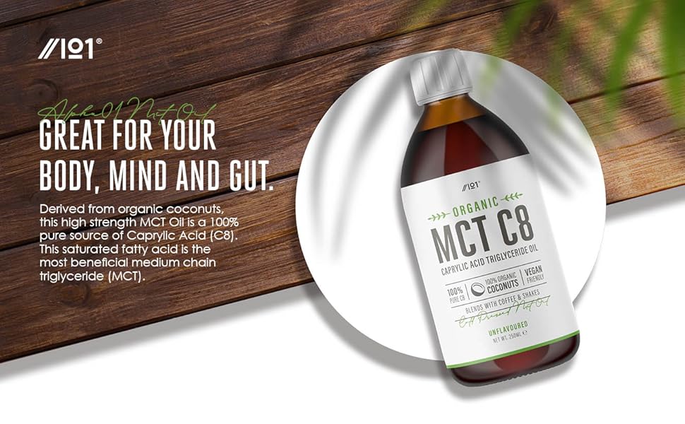 Organic C8 MCT Oil - 250ml - 100% Pure Cold Pressed C8 MCT - Premium Coconut Oil, Sustainably ...