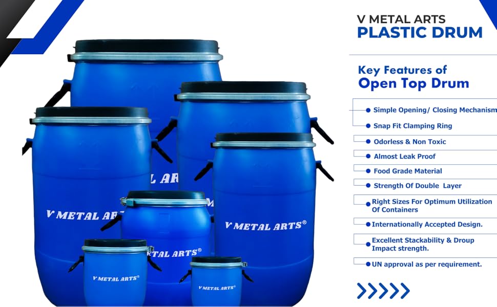 Buy V Metal Arts 30 Liter Plastic Drum | Water Storage | Unbreakable Blue PVC | Chemical Storage ...