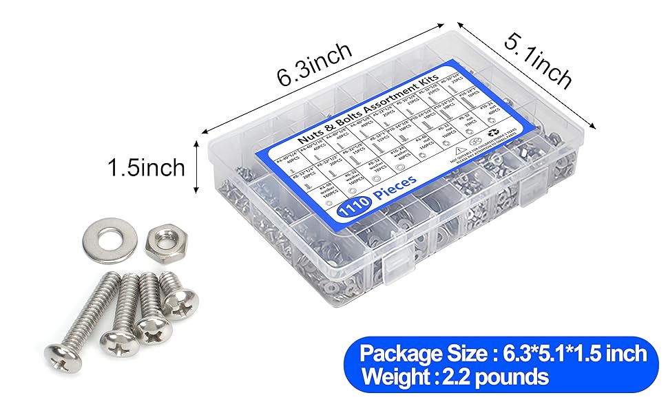 Amazon.com: 1110PCS Nuts and Bolts Assortment Kits, Stainless Steel Hardware Assortment Kit with ...